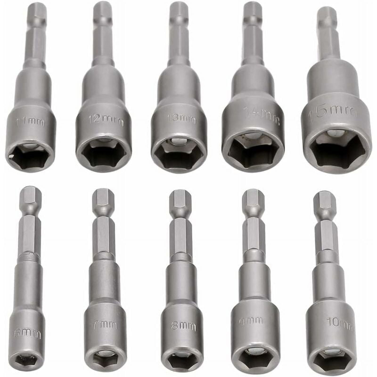 10 Pcs Impact Driver Socket Bit 6-15Mm Set Magnetic Hex Socket Magnetic ...