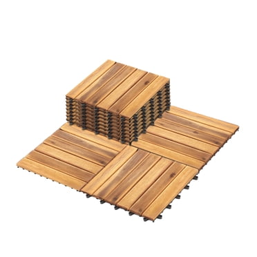 27-Pack 12"x12" Acacia Wood Interlocking Deck Tiles, Waterproof Patio ...