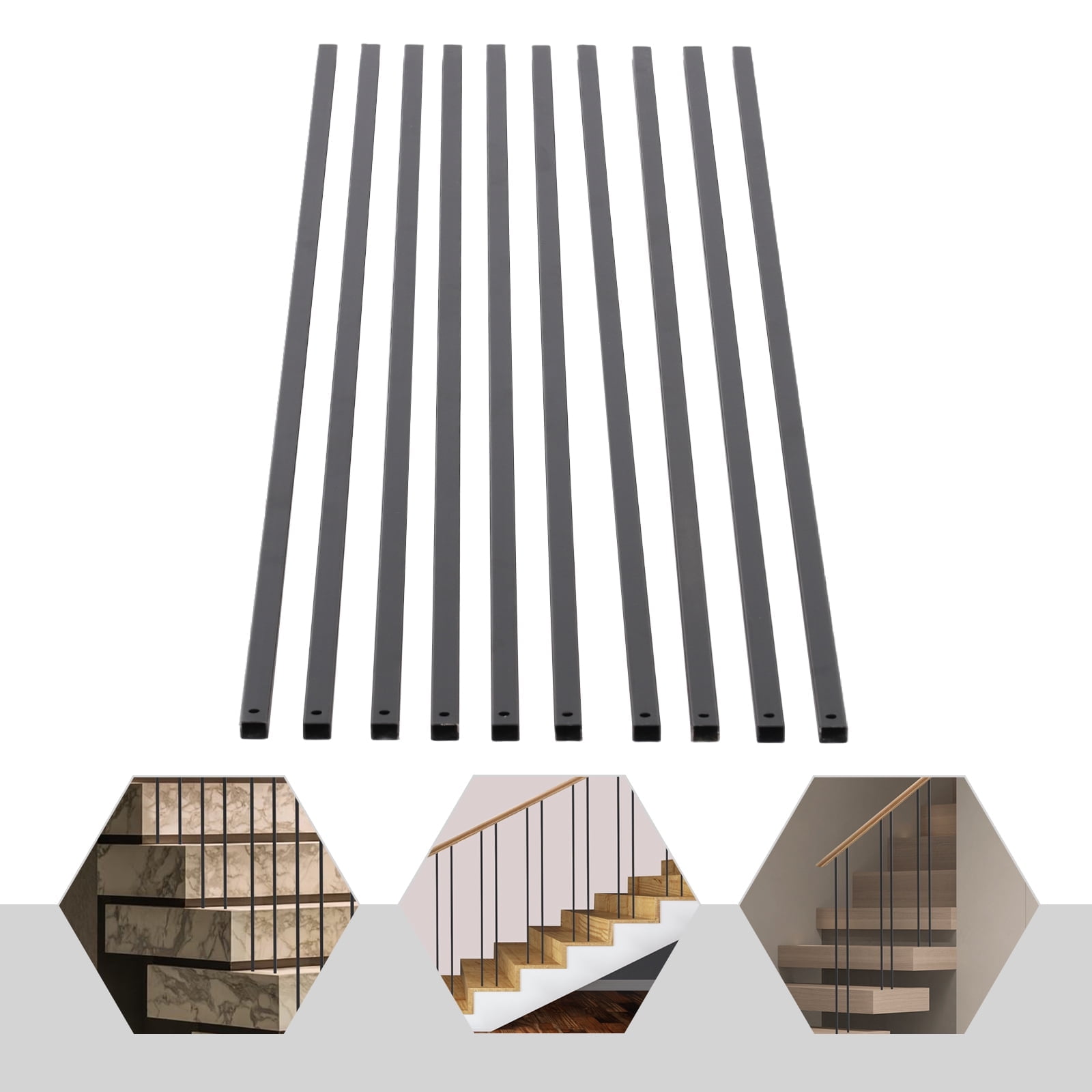 10 Pcs Iron Balusters,1/2" x 44" Straight Hollow Iron Baluster ...