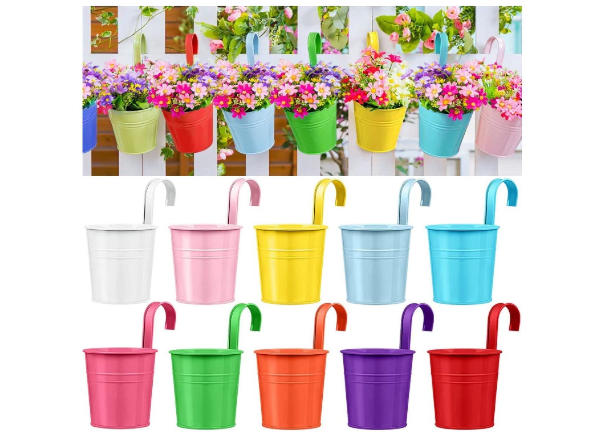 10 Pcs Iron Hanging Flower Pots, Topboutique 3.9" Multicolor Balcony ...