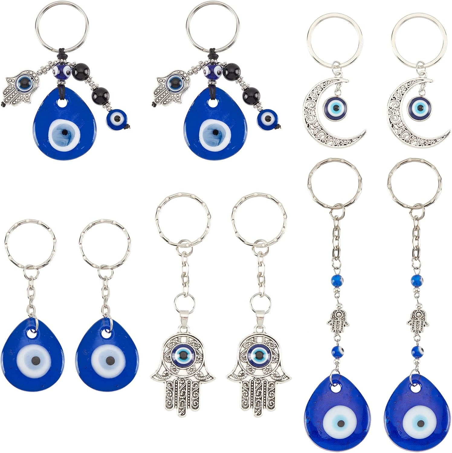 10 Pcs Keychains 5 Styles Hamsa Hand Palm Protection Charms Turkish Eye ...
