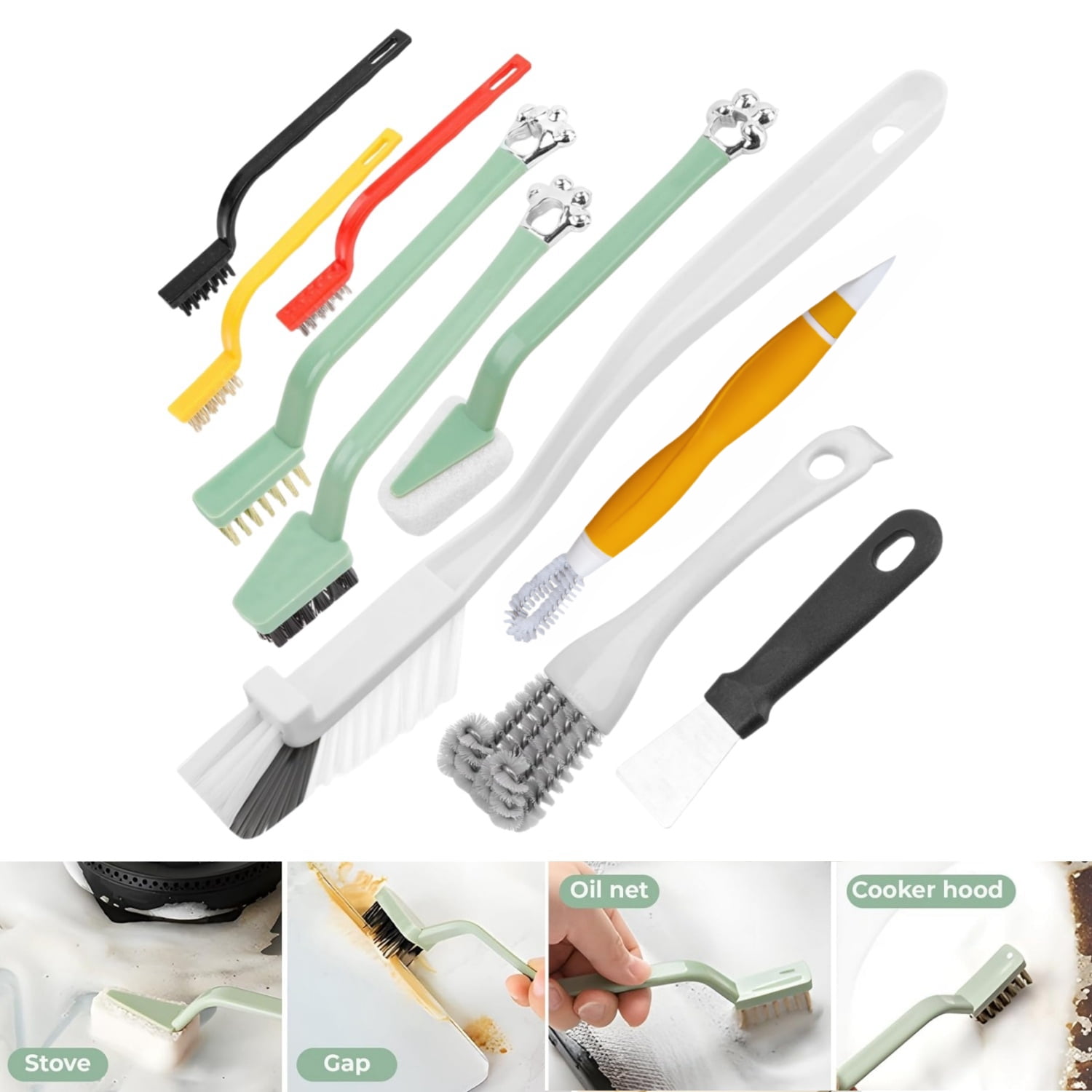 10 Pcs Kitchen Cleaning Brush Set, Stiff Bristles Nylon Brushes, Deep Cleaning for Gas Stove ...