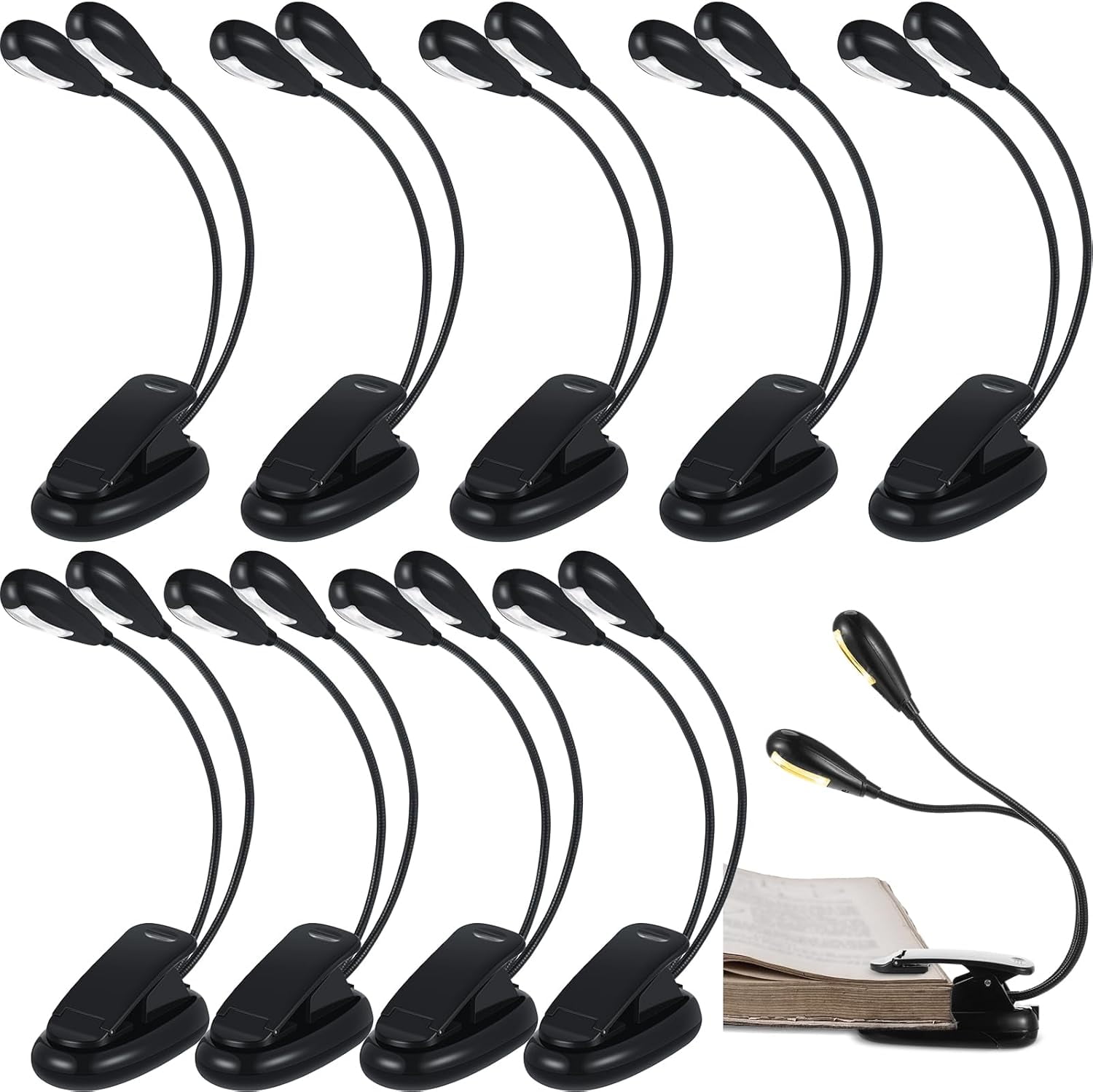 10 Pcs LED Book Light USB and AAA Battery Operated Music Stand Clip on ...