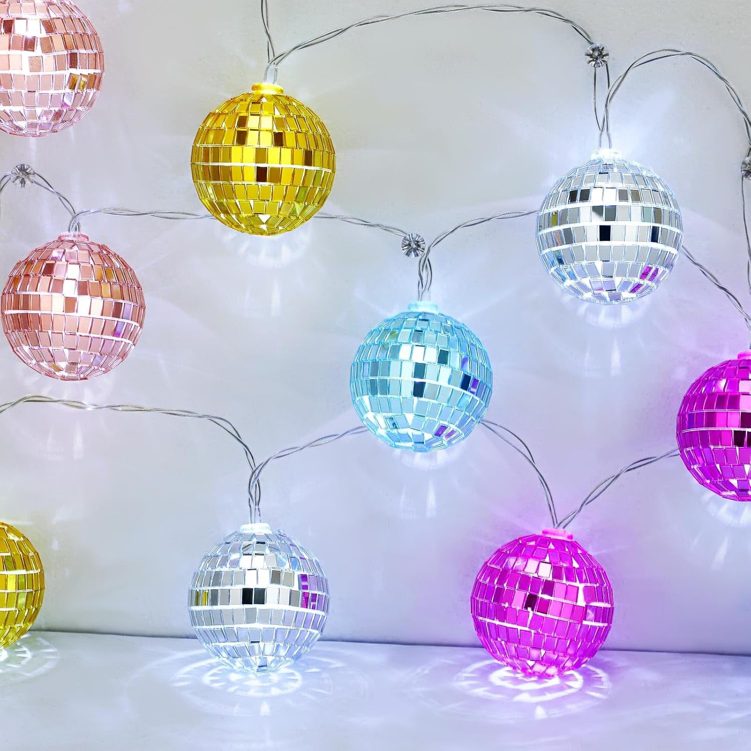 10 Pcs LED Disco Ball String Light 2 Inch Battery Powered Mirror Ball ...