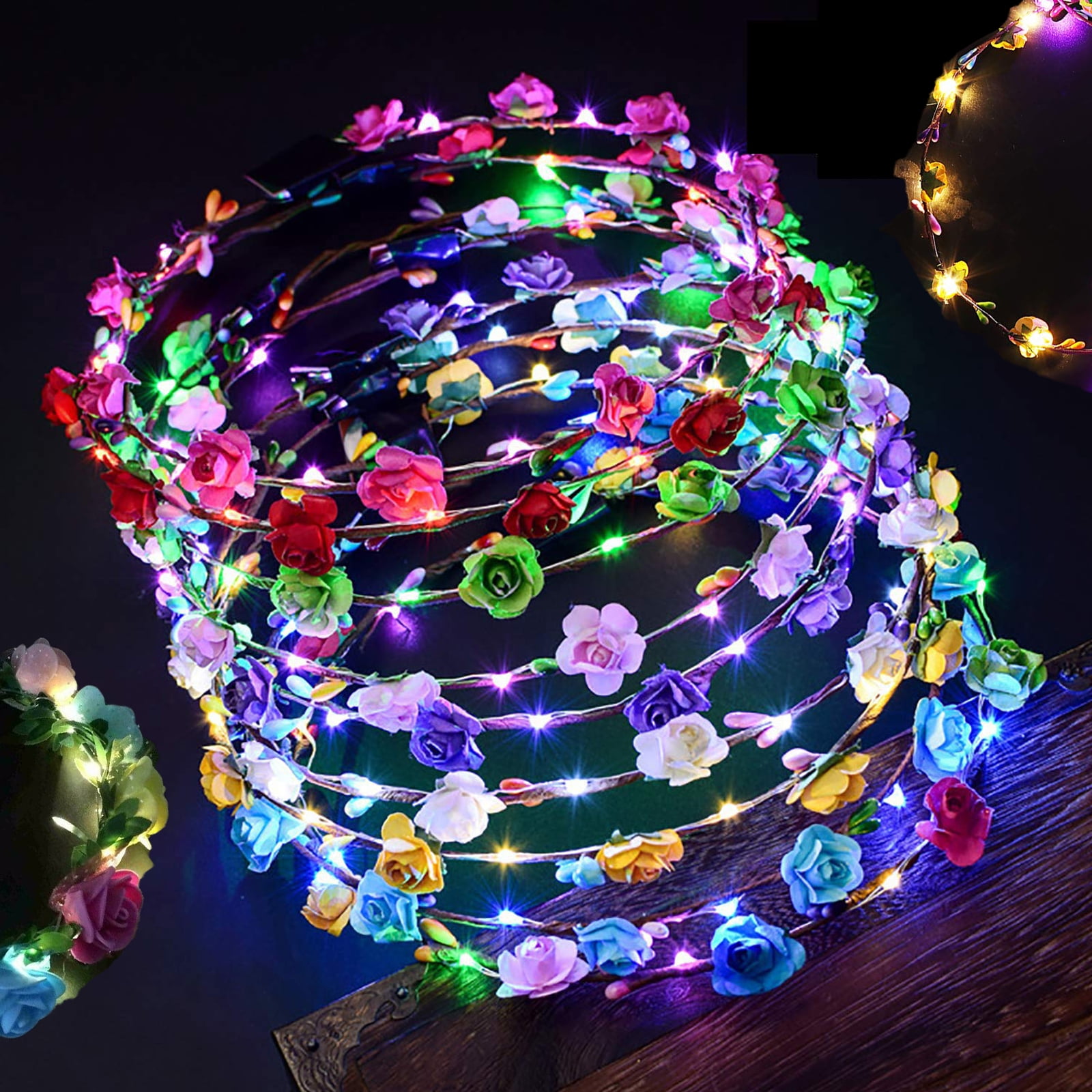 10 Pcs LED Flower Headband Colofu Light Up Flower Wreath Crowns for ...