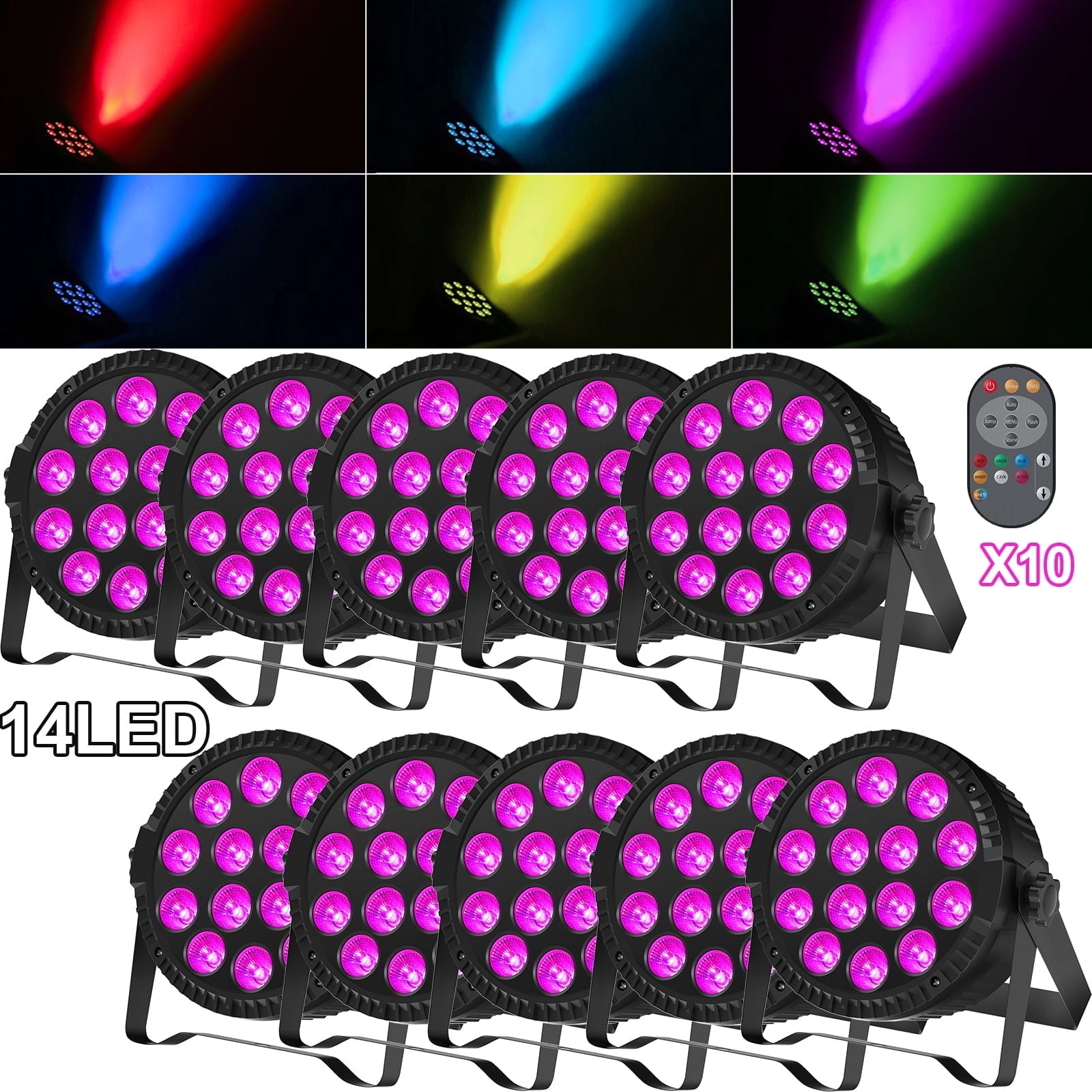10 Pcs LED Par Lights RGBW DJ Light Stage Lighting 14x6W Uplights for Events by Sound Activated ...