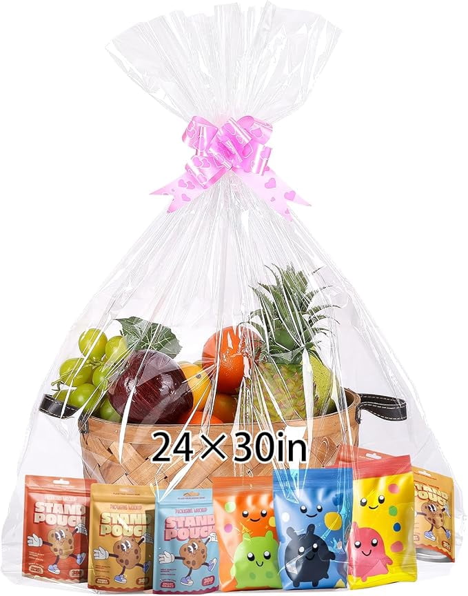 10 Pcs Large Cellophane Bags 24x30 Inch, Clear Plastic Gift Basket Bags ...