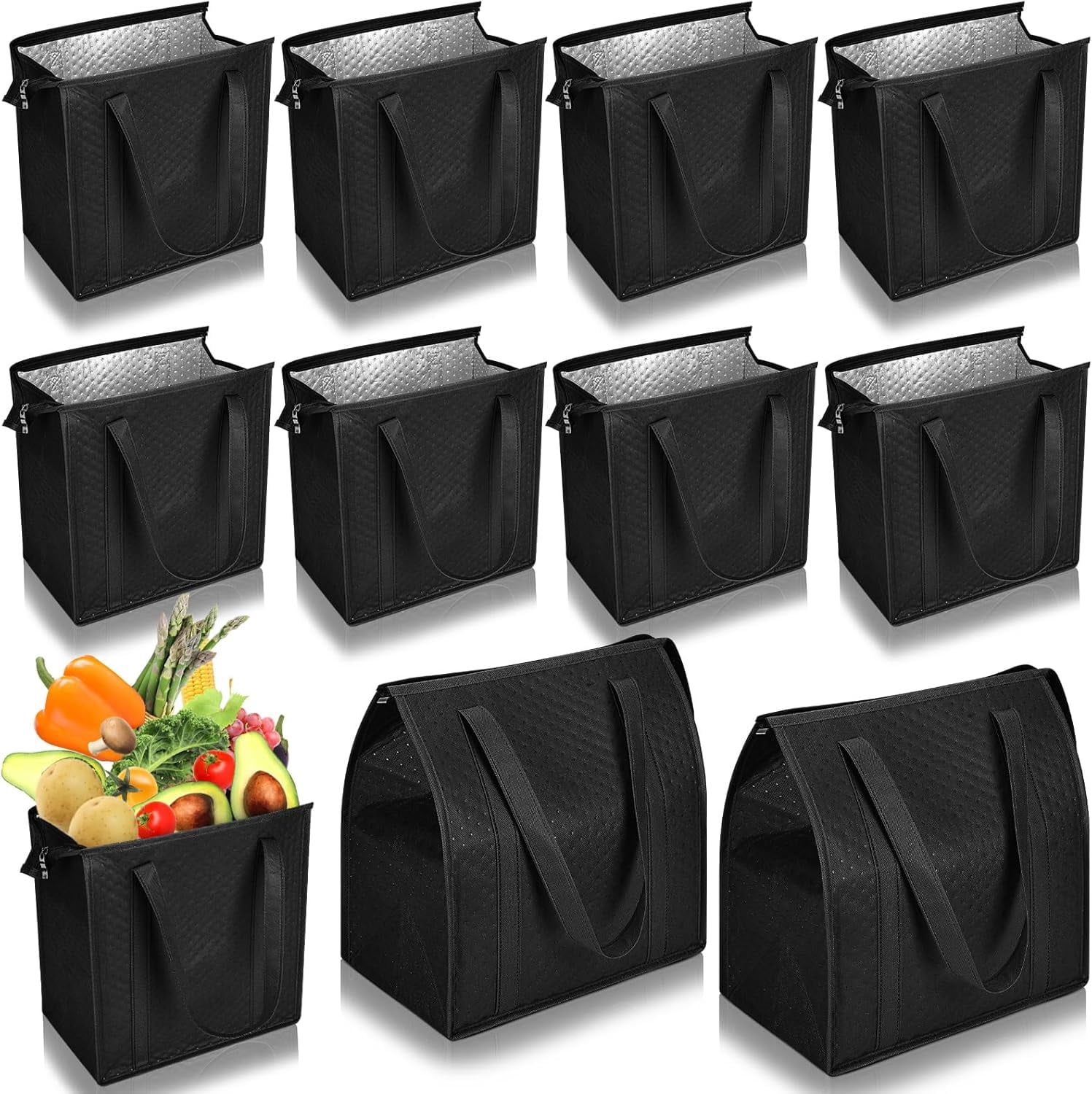 10 Pcs Large Insulated Shopping Bags For Groceries 13 x 12 x 7 inches ...