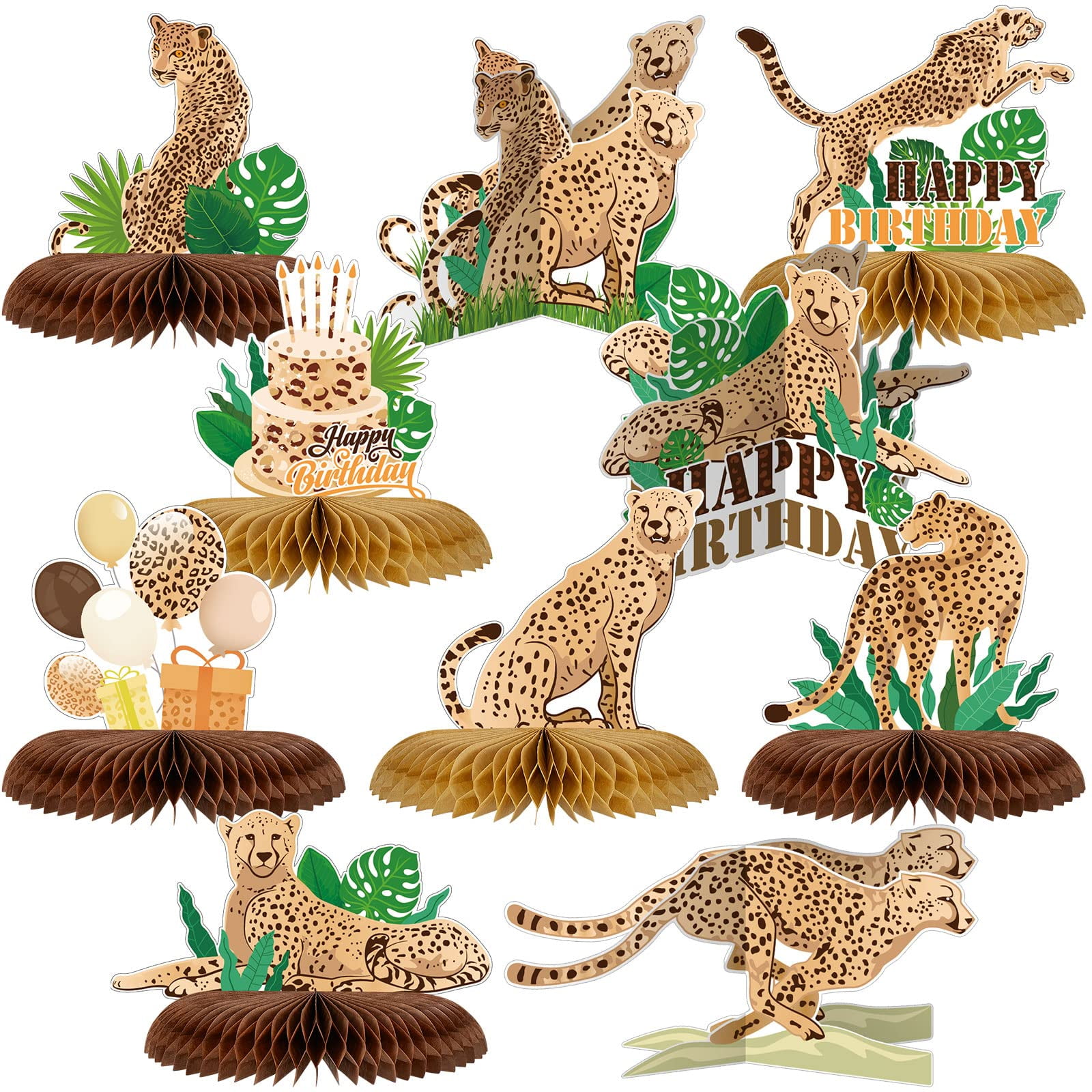 10 Pcs Leopard Birthday Decorations Leopard Table Centerpiece 3D Jungle ...