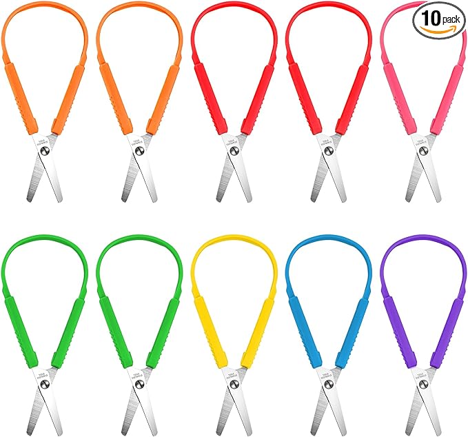 10 Pcs Loop Scissors Squeeze Scissors Colorful Adaptive Scissors Easy ...