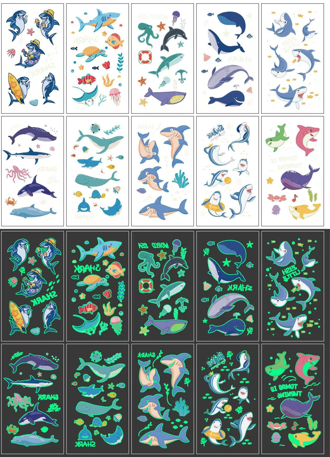 10 Pcs Luminous Tattoos Face Temporary Colored Unicorn Mermaid Tattoos ...