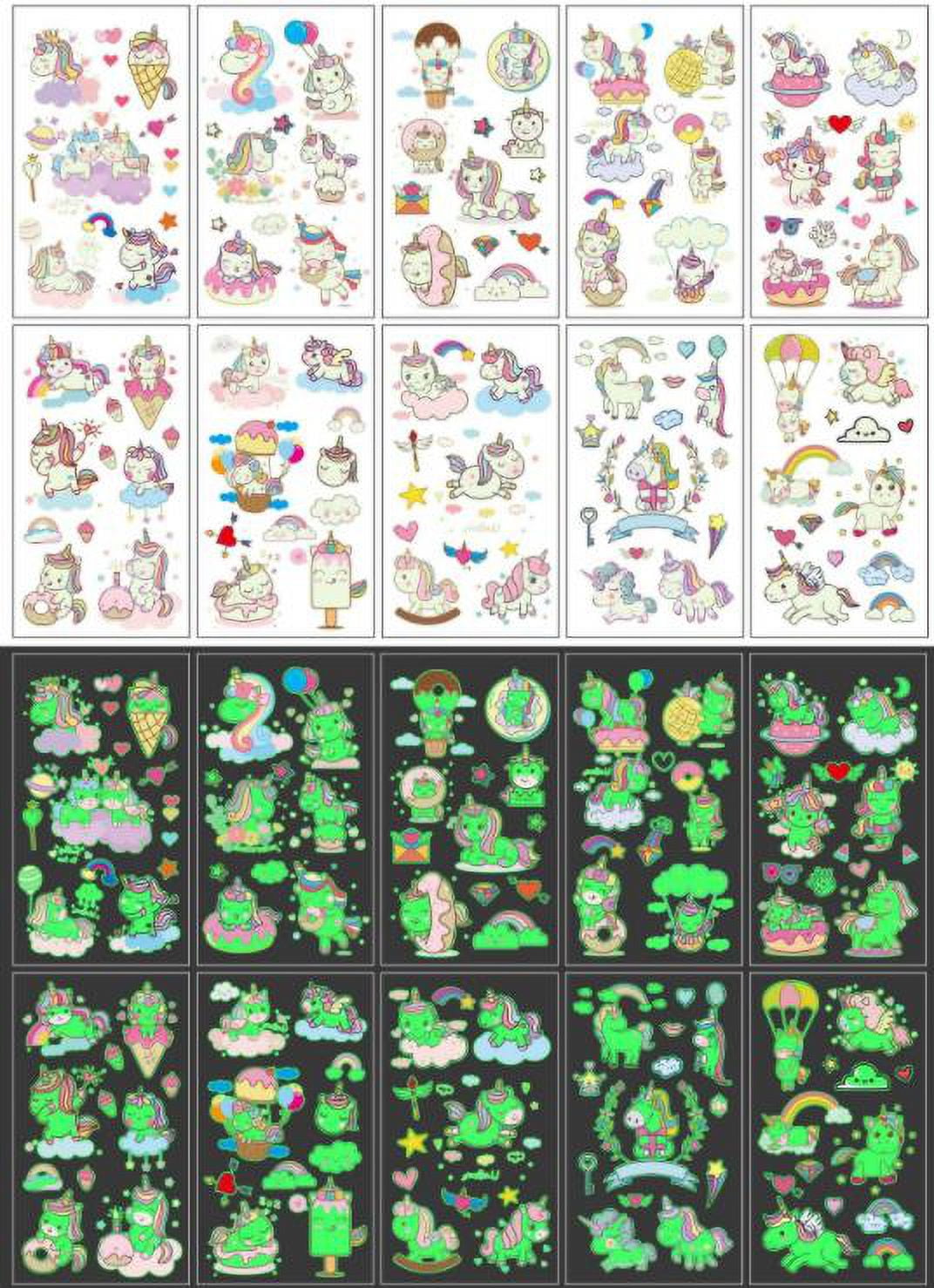 10 Pcs Luminous Tattoos Face Temporary Colored Unicorn Mermaid Tattoos ...