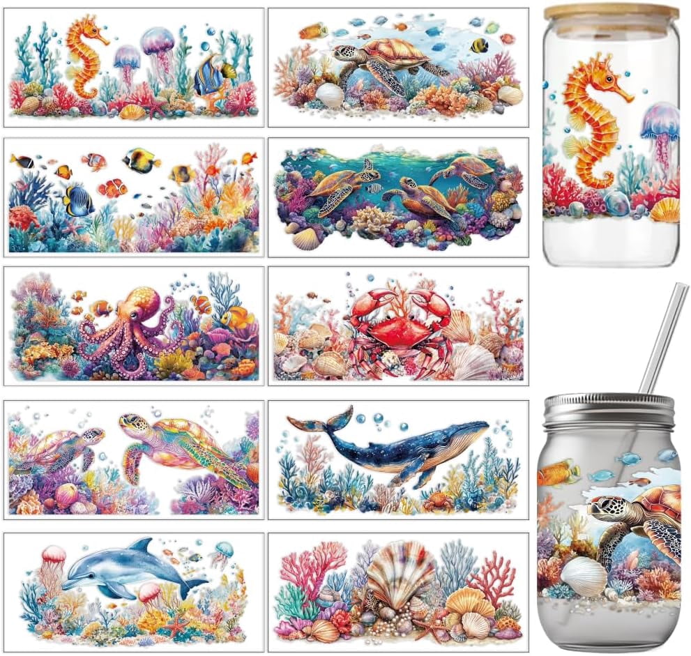 10 Pcs Marine Animal Theme Cup Printing UV Transfer Papers 10 Styles ...
