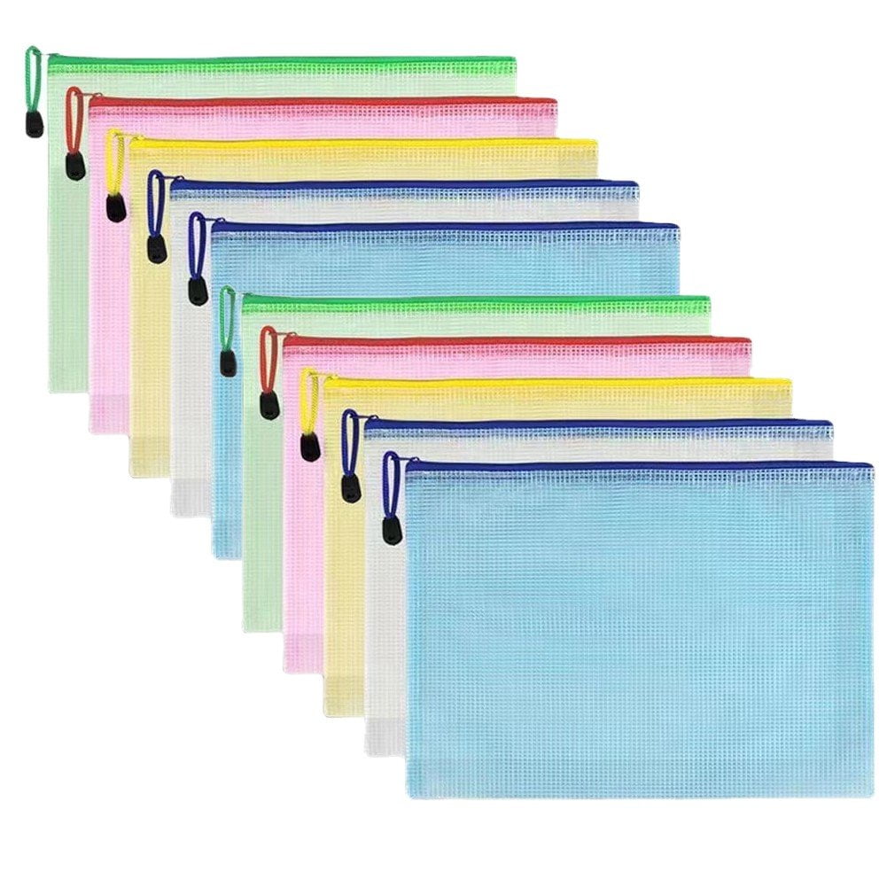10 Pcs Mesh Zipper Pouch Document Bag, A4 Size Zip File Folders ...