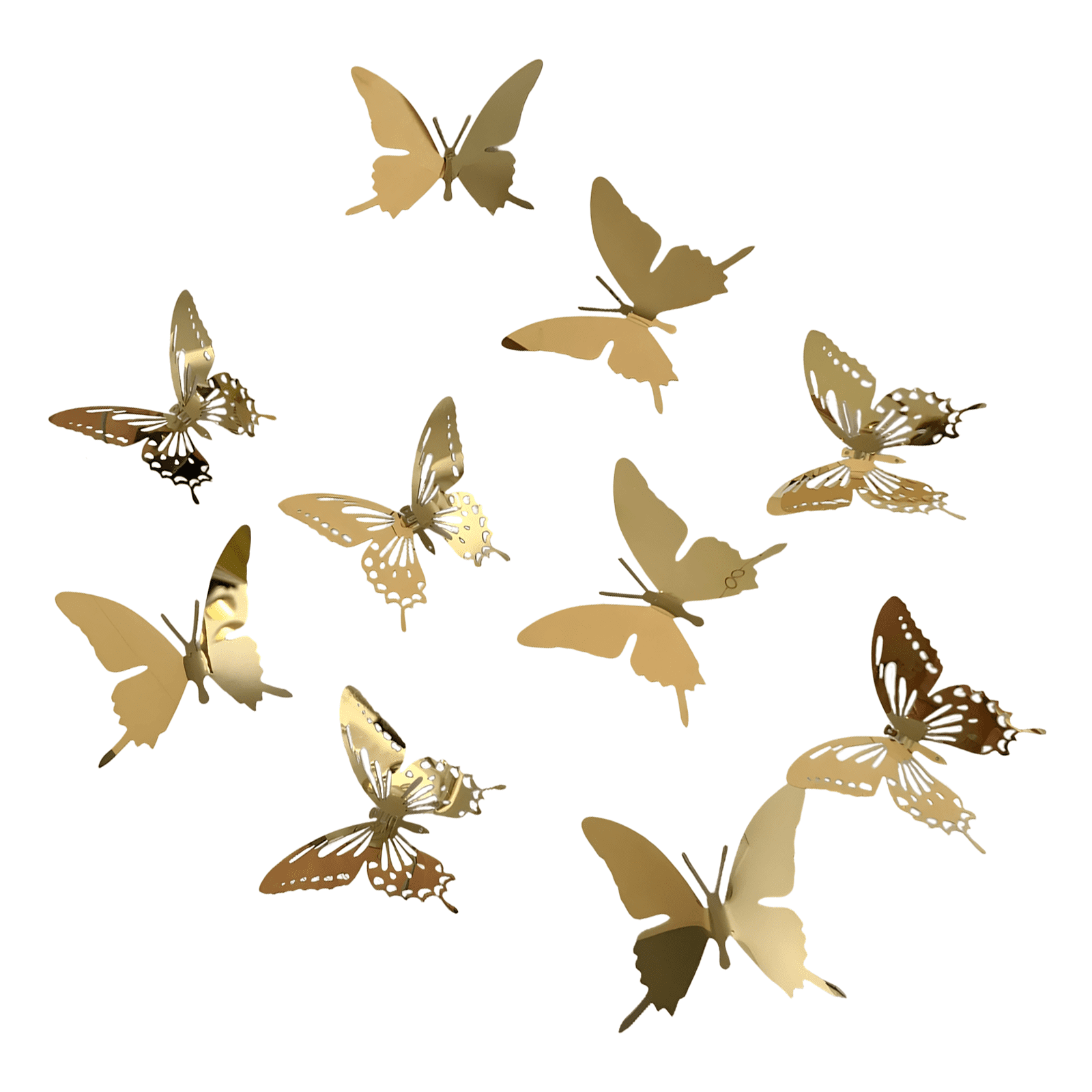 10 Pcs Metal Butterfly Wall Decor, 3D Hollow-Carved Gold Butterflies ...
