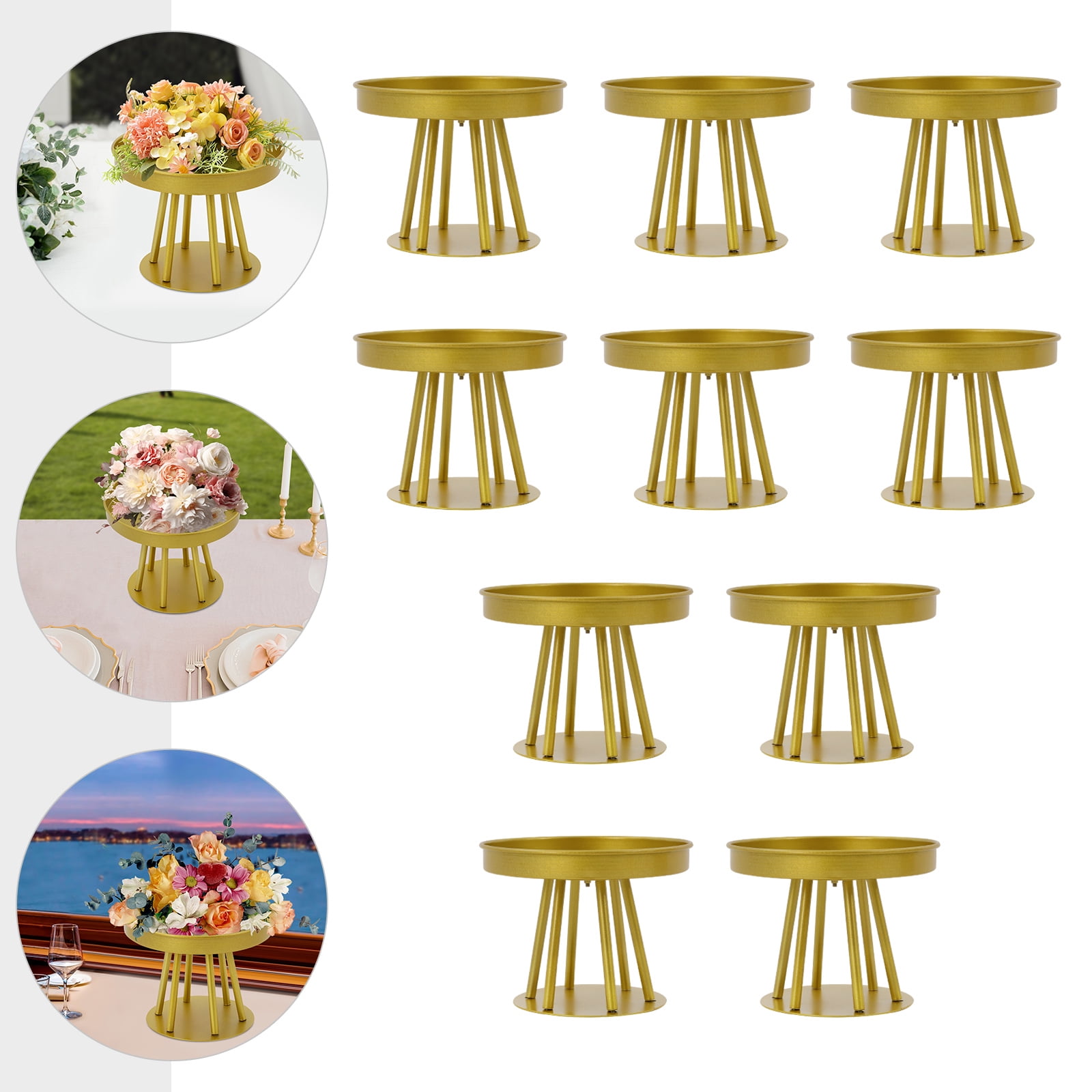 10 Pcs Metal Gold Circular Wedding Flower Stand Vase, Centerpiece Vases ...