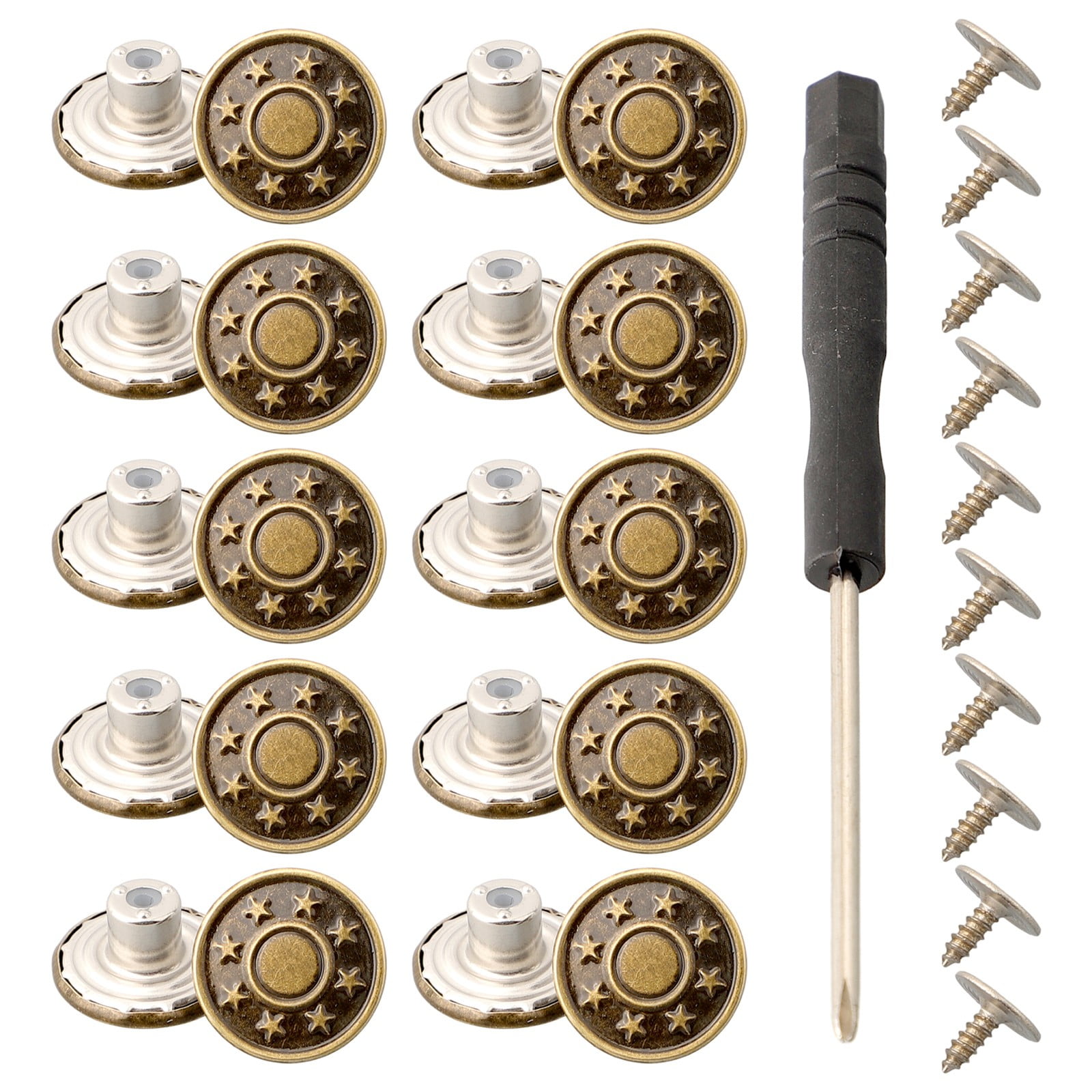 10 Pcs Metal Jeans Buttons 17Mm Replacement No-Sew Screw Button Repair ...