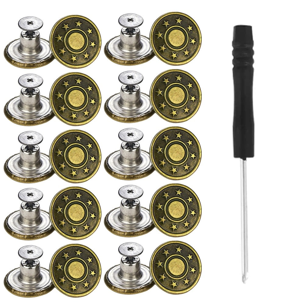 10 Pcs Metal Jeans Buttons 17Mm Replacement No-Sew Screw Button Repair ...