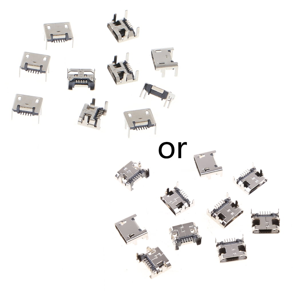 10 Pcs Micro USB Type B 5 Pin Female Socket Connector 4 Legs 90 Degree ...
