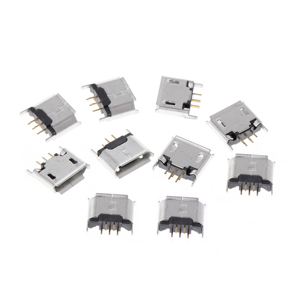 10 Pcs Micro USB Type B Female Socket 180 Degree 5-Pin SMD SMT ...