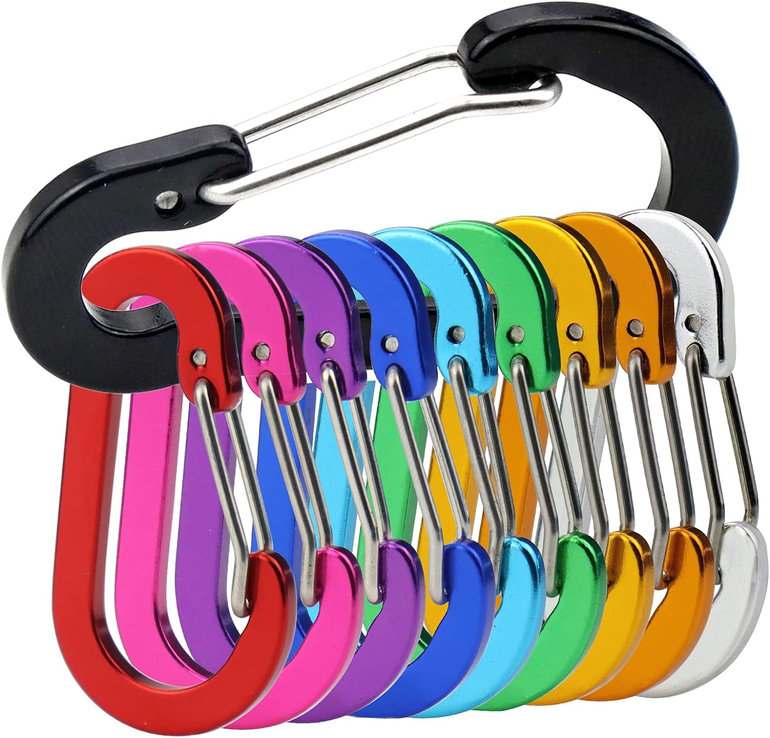 10 Pcs Mini Carabiner Clips Lightweight Spring Aluminum D Shape Clip ...