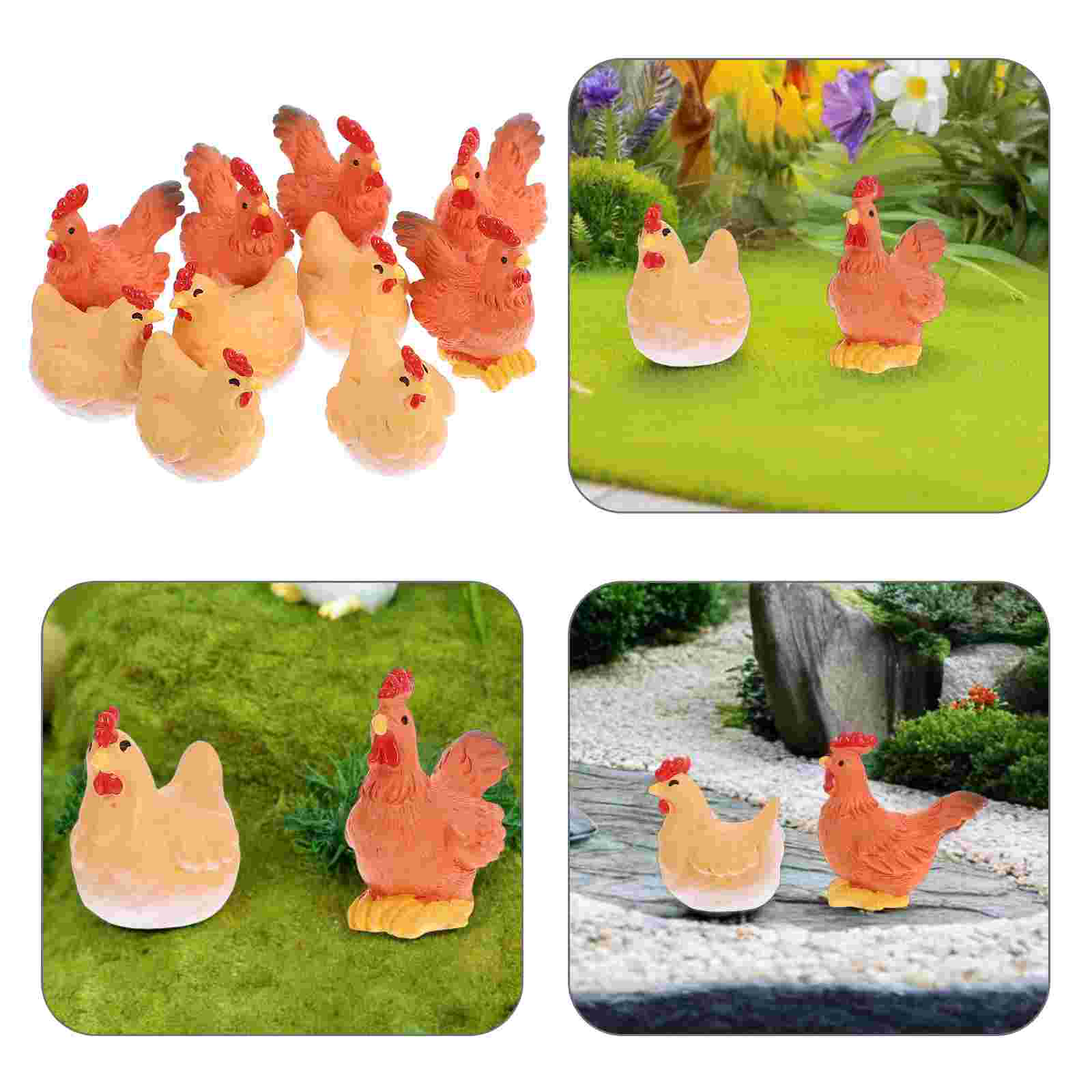 10 Pcs Mini Chickens For Crafts Rooster and Hen Baubles Statue Animal ...