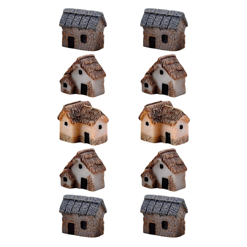 10 Pcs Mini Home Resin House Terrarium Stand Cottage Houses Child ...