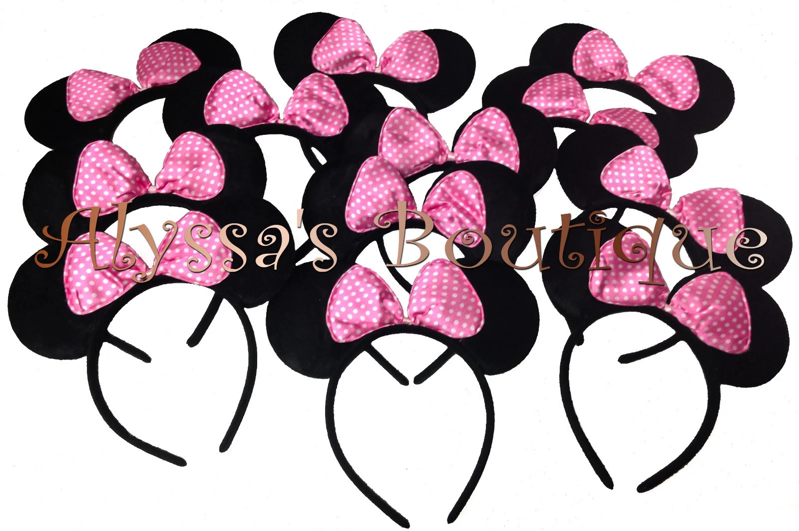 10 Pcs Minnie Mouse Ear Headbands Pink Bows White Polka Dots Party ...