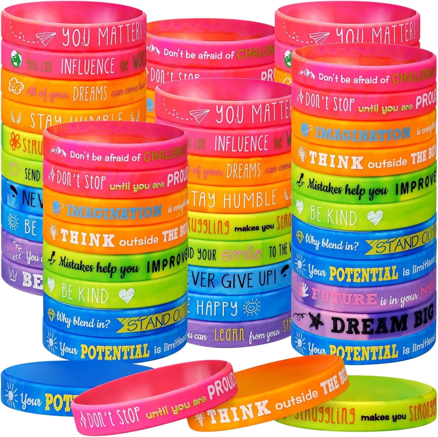20 Pcs Motivational Quote Silicone Bracelets Bulk Colored Inspirational ...