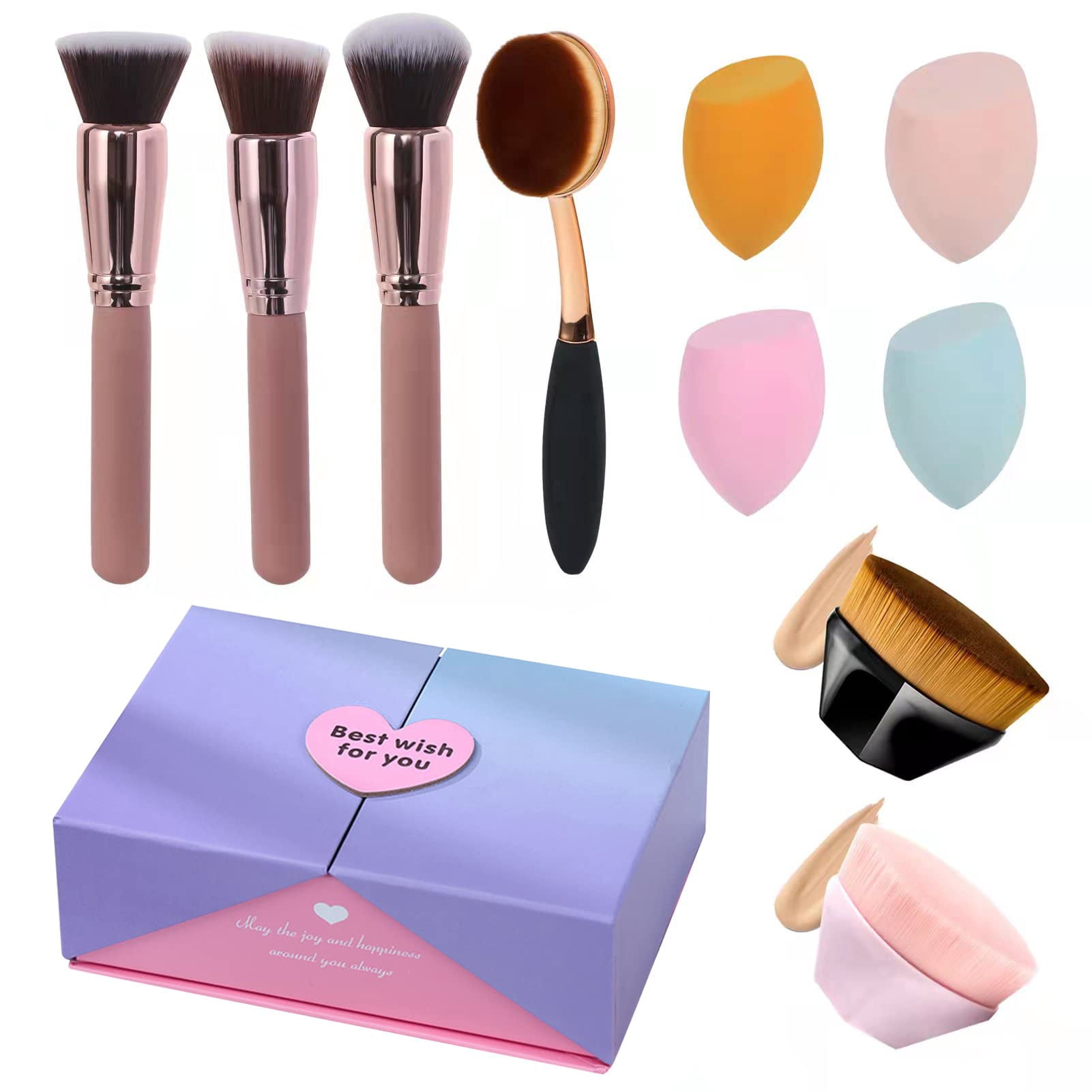 10 Pcs Multifunctional Foundation Brush Set, Gift Box Packaging, Travel ...
