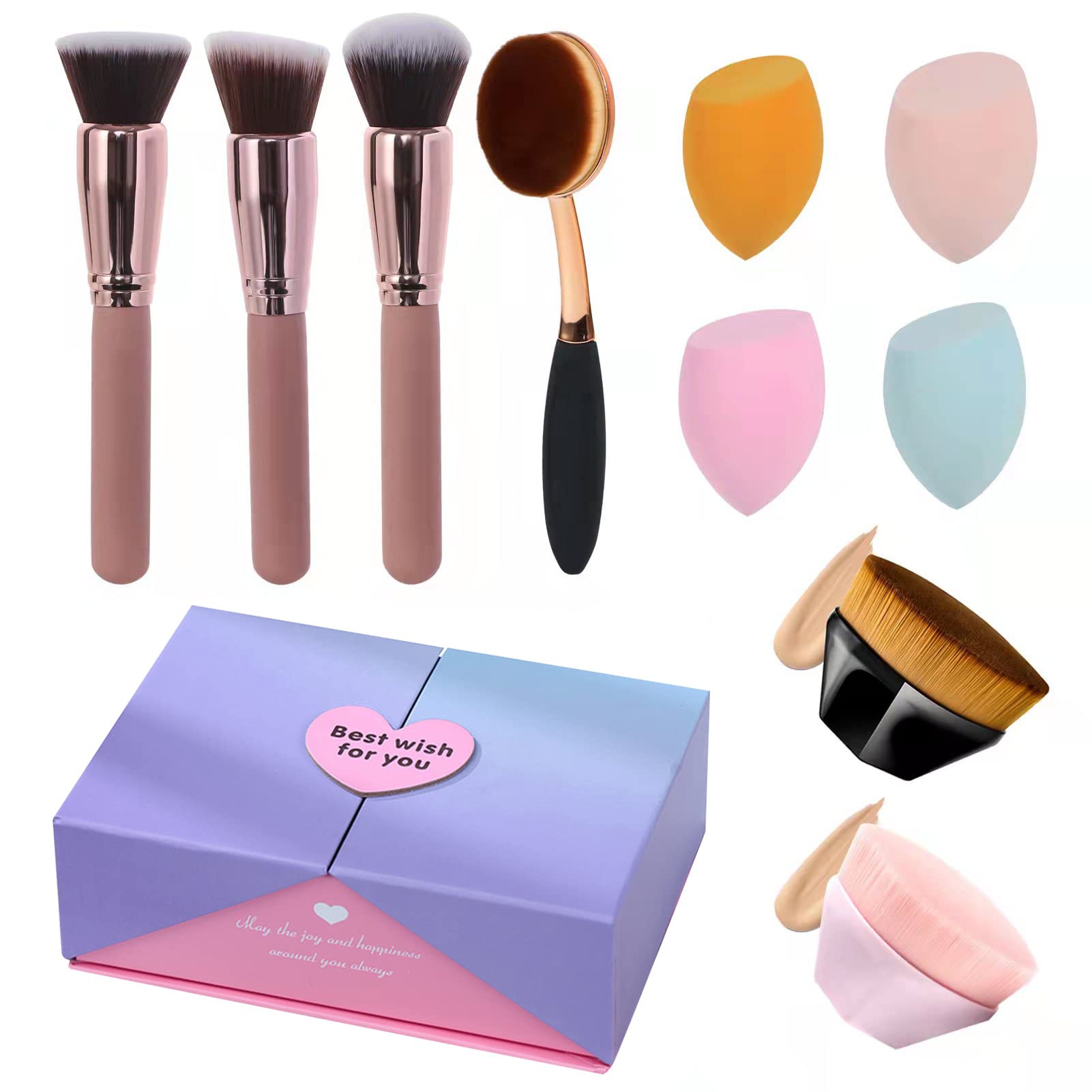 10 Pcs Multifunctional Foundation KEF16 Brush Set, Gift Box Packaging, Travel Kabuki Brush for ...