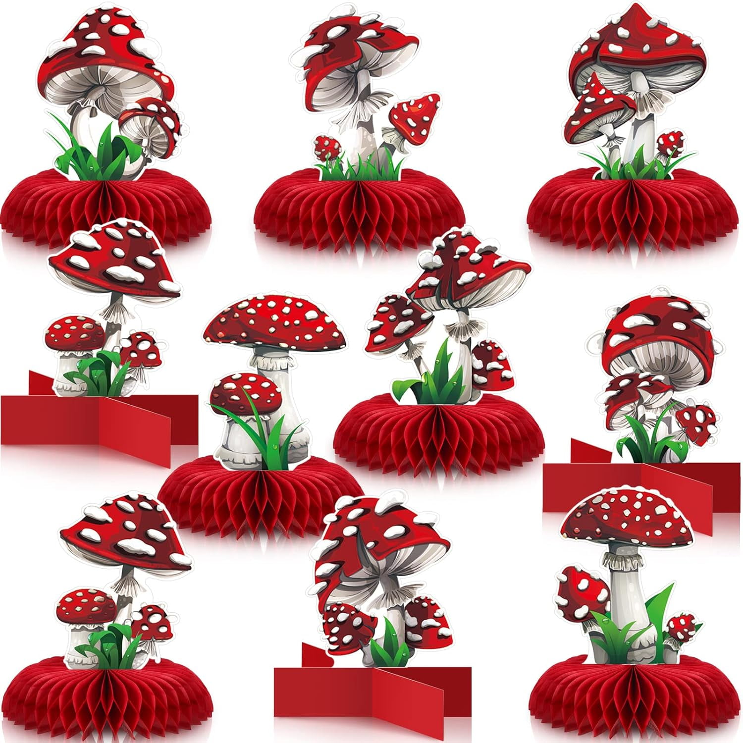 10 Pcs Mushroom Party Decorations 3D Mushroom Shaped Honeycomb Ball ...