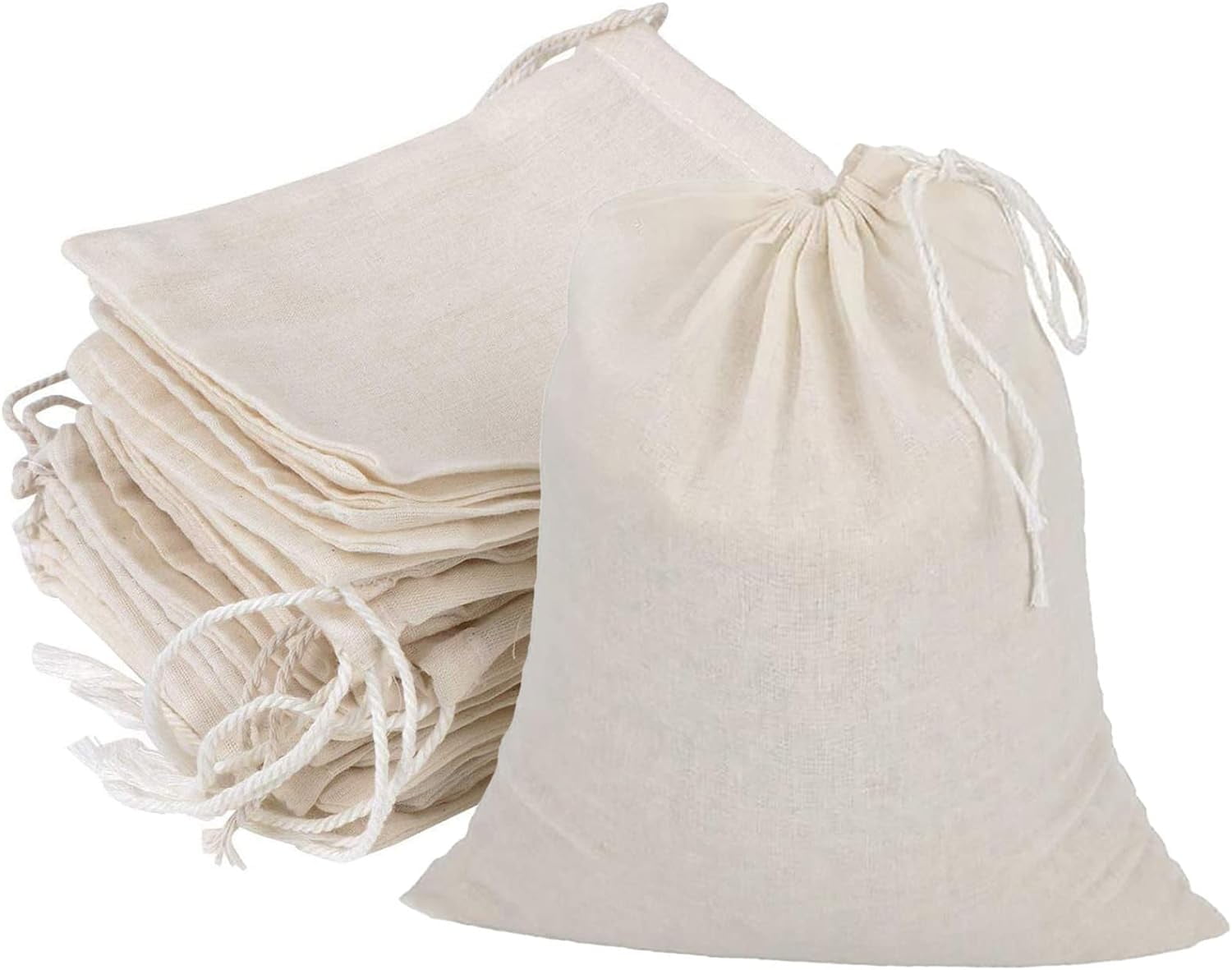 10 Pcs Muslin Drawstring Bags,Natural Unbleached Cotton Straining Herbs ...