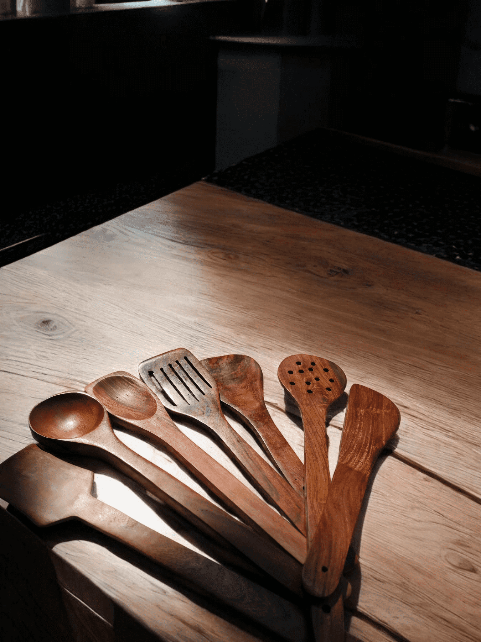 7 Pcs Natural Teak Wooden Spoons for Cooking Kitchen Utensils Set of ...