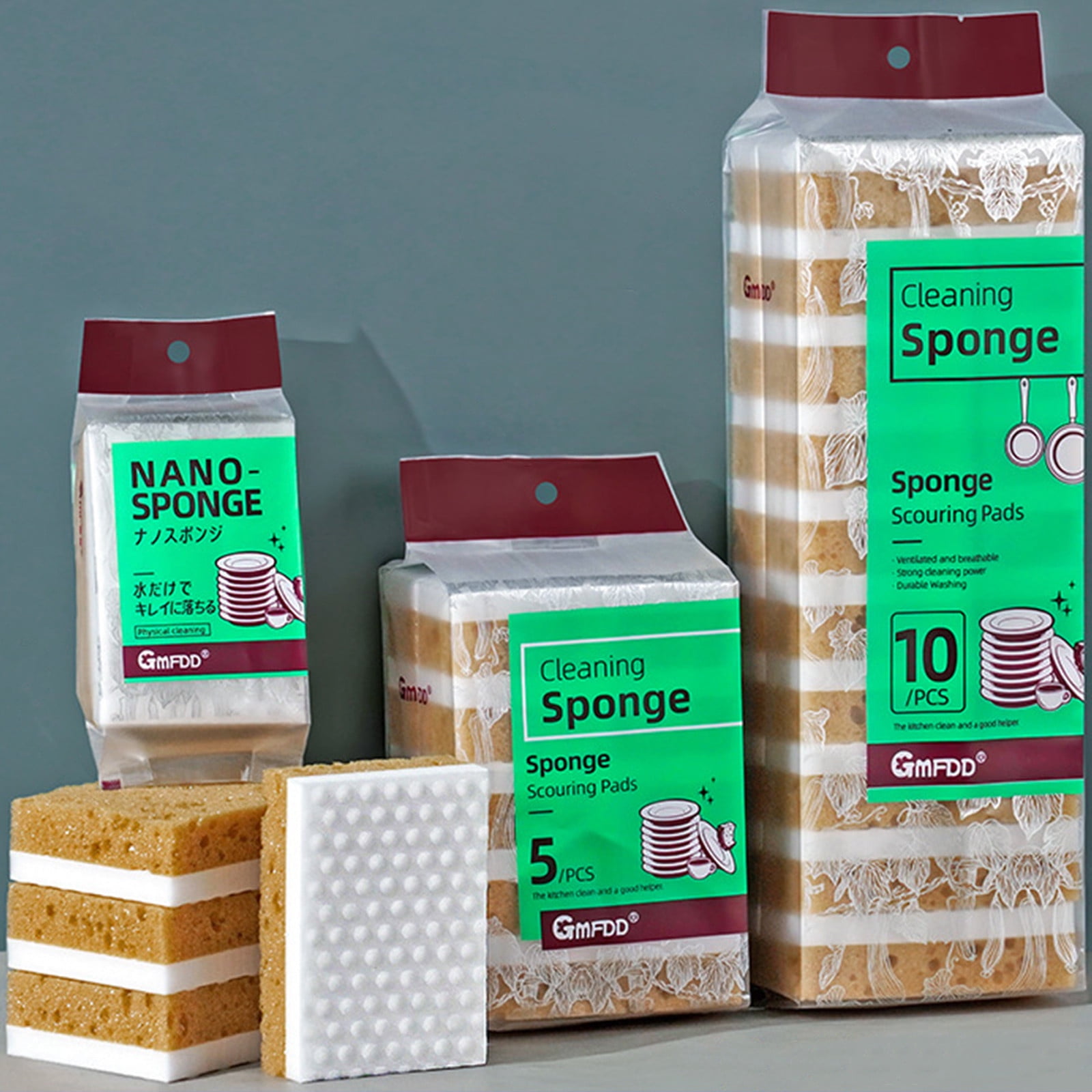 10 Pcs Natural Wood Pulp Sponge Double-side Oil Dishwashing Sponges ...
