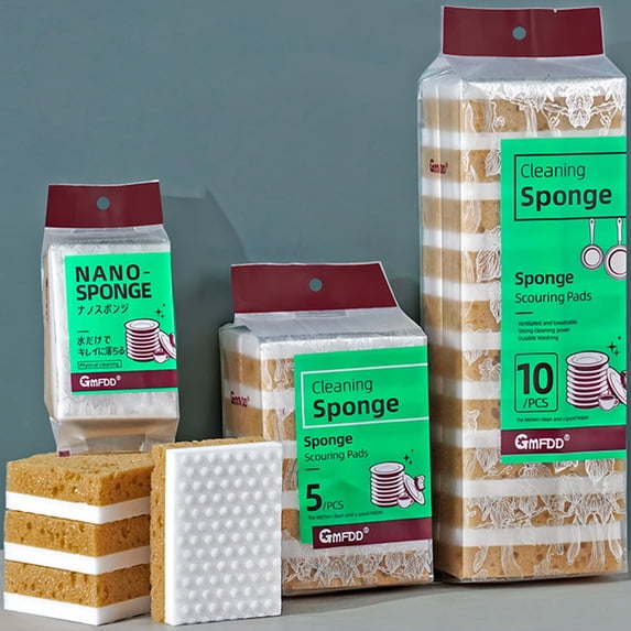 10 Pcs Natural Wood Pulp Sponge Double-side Oil Dishwashing Sponges ...