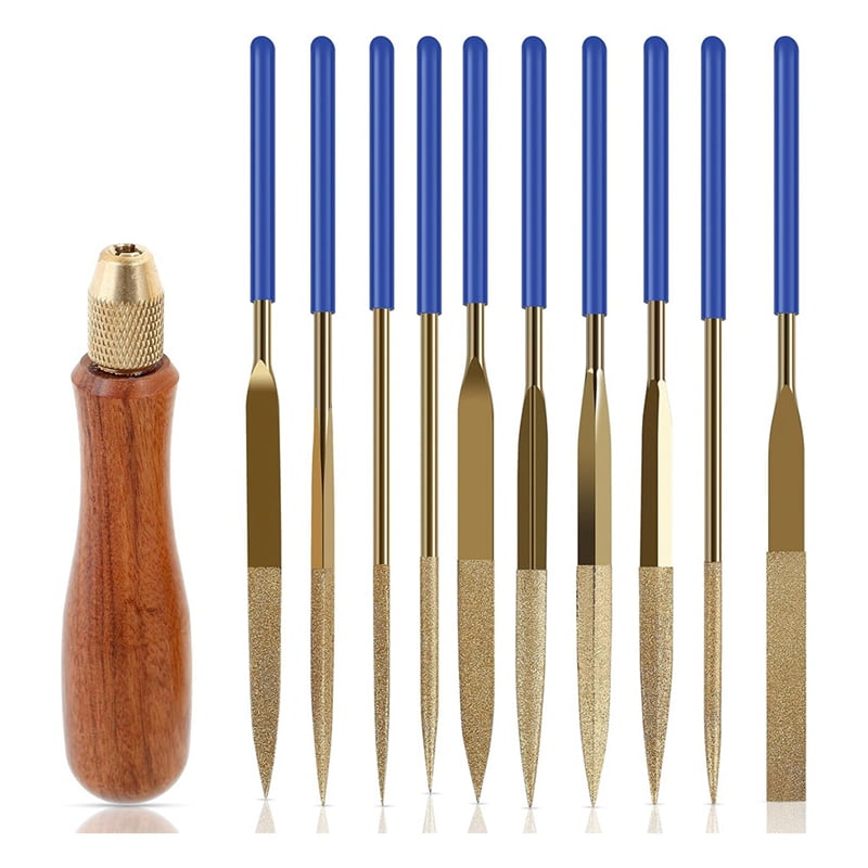 10 Pcs Needle File Set, Wooden Handles with Brass Collet Chuck, Balance ...