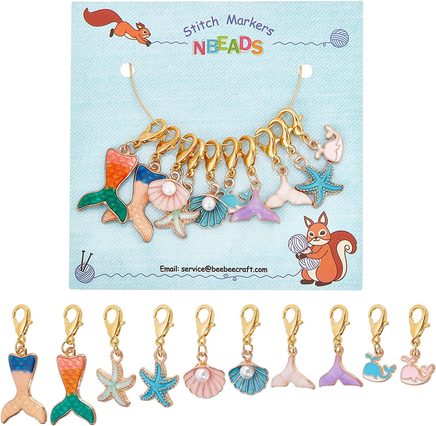 10 Pcs Ocean Theme Stitch Markers 10 Styles Starfish/Whale/Shell Alloy ...