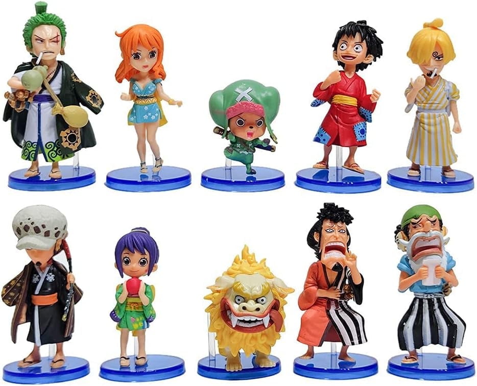 10 Pcs One Piece Action Figures, 3" Luffy Zoro Sanji Nami Straw Hat ...