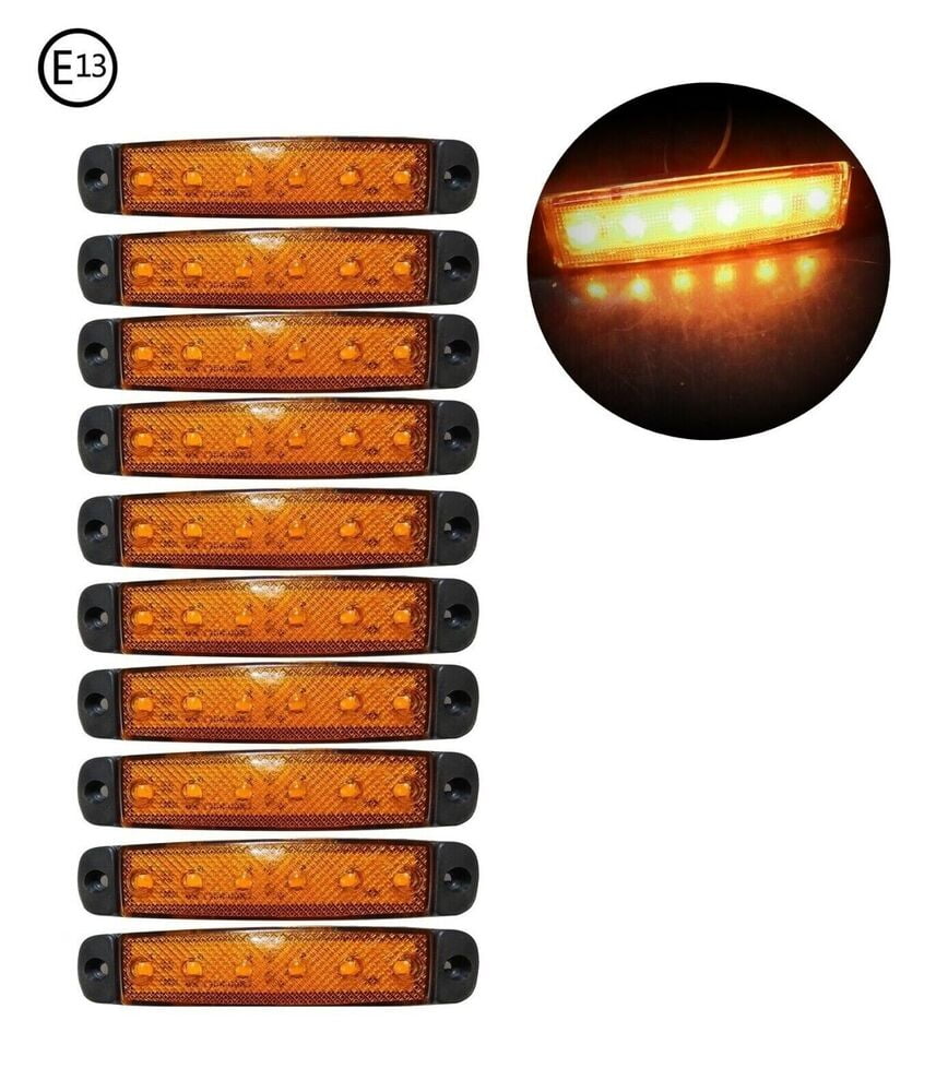 10 Pcs Orange Amber 12v 6 Led Side Marker Indicators Lights Truck ...