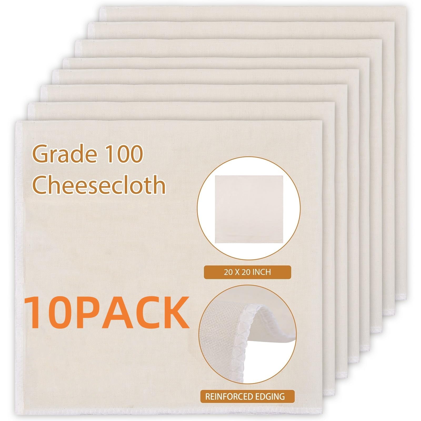 10 Pcs Organic Cheese Cloths Grade 100, 20x20 inch Hemmed Unbleached ...