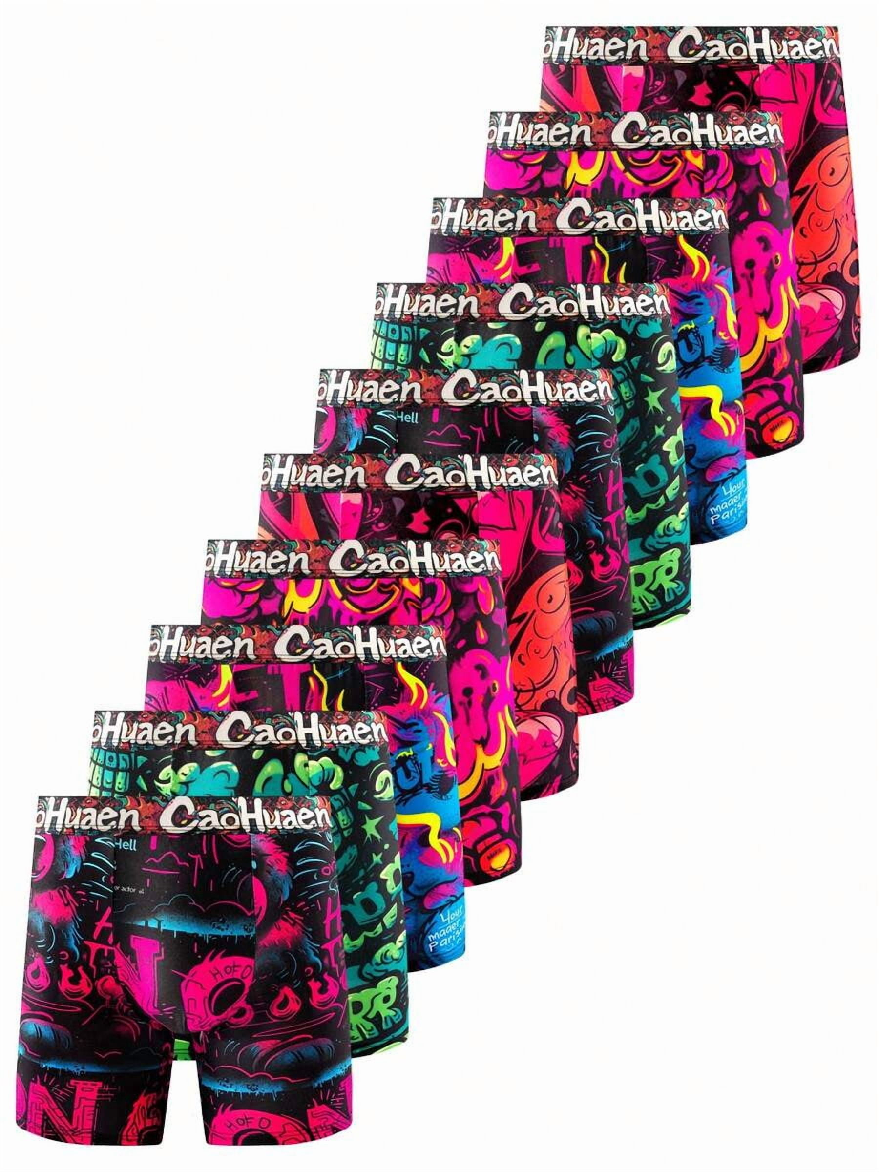 10 Pcs/Pack Men's Thin Printed Graffiti Pattern Boxer Brief Underwear ...