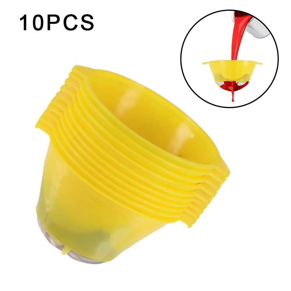 10 Pcs Paint Strainer 150 106mmx70mm Cone Screen Metal Mesh Yellow Auto ...