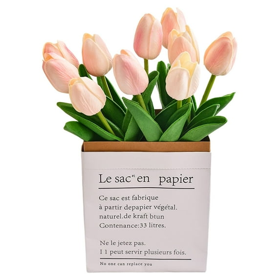 10 Pcs Pink Artificial Tulips – 13 Inch Fake Flowers for Home, Kitchen ...