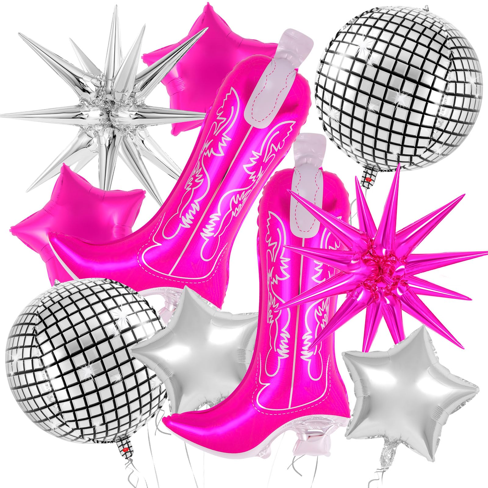 10 Pcs Pink Boot Balloons, Foil Disco Balloons Western Cow Decorations ...