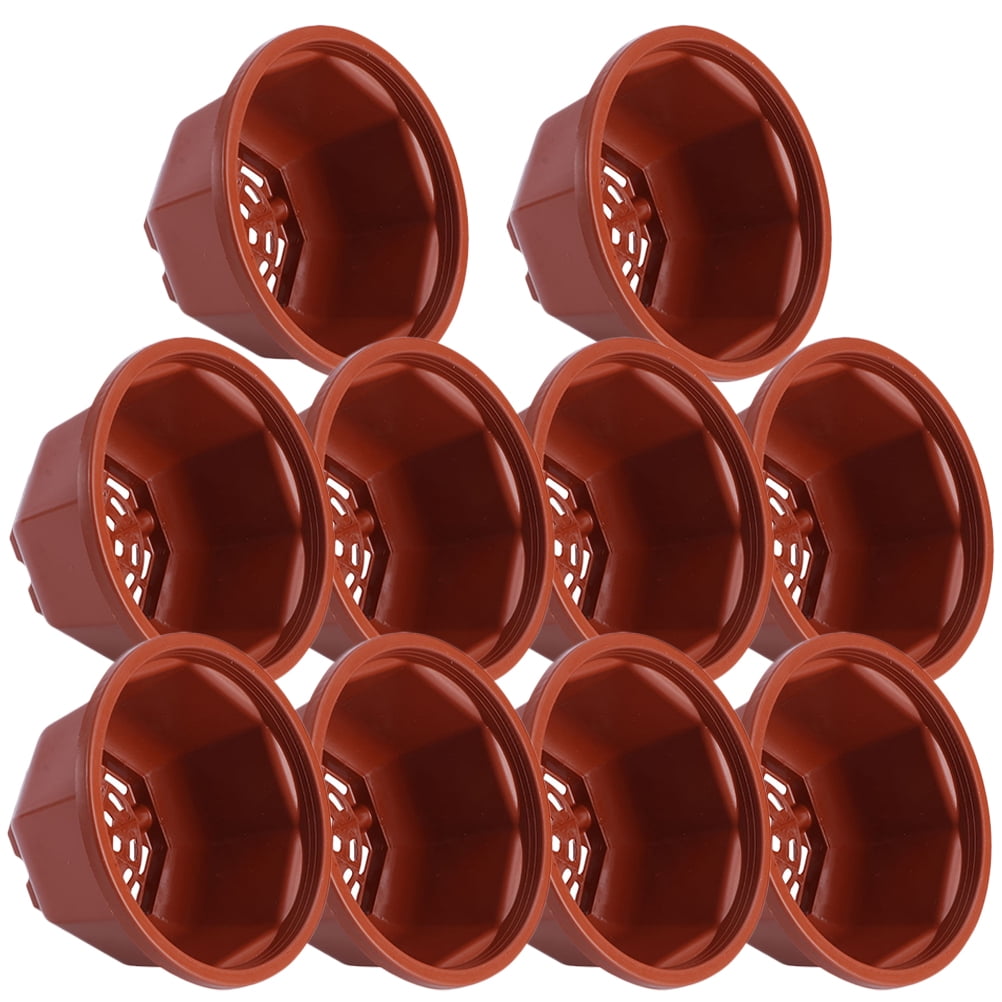 TABLZONE Dark Red Octagonal Plastic Flower Pots 10Pcs with Water Drain ...
