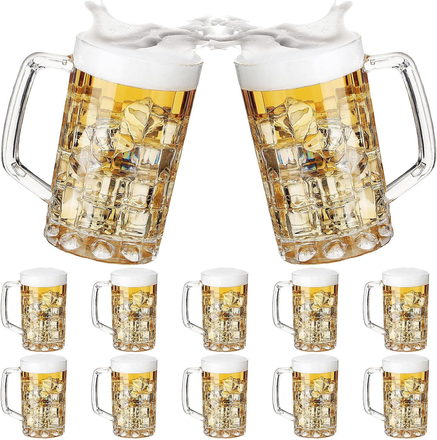 10 Pcs Plastic Beer Mugs with Handles 20 oz Clear Beer Stein Plastic ...