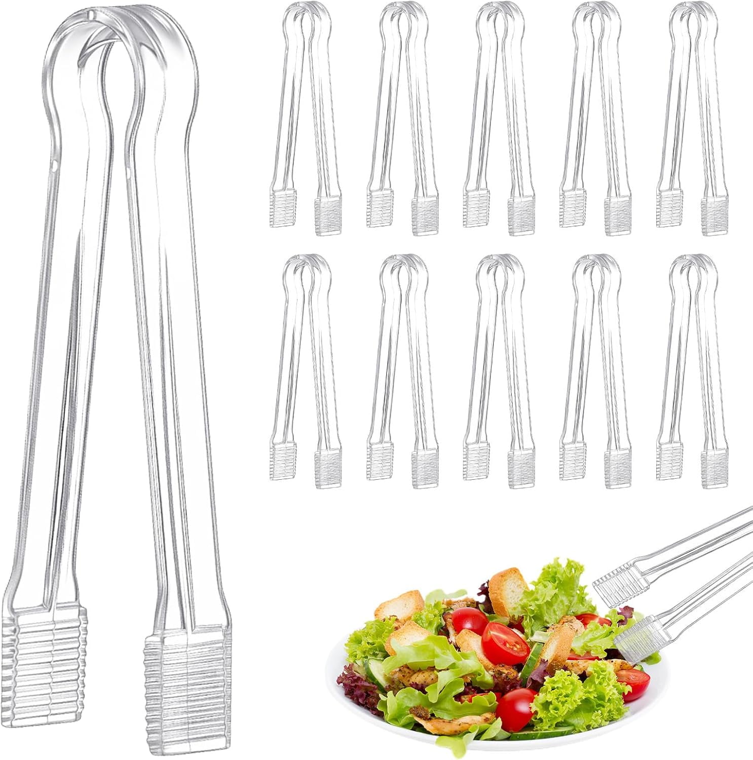10 Pcs Plastic Buffet Serving Tongs, Clear Kitchen Tongs, Disposable ...
