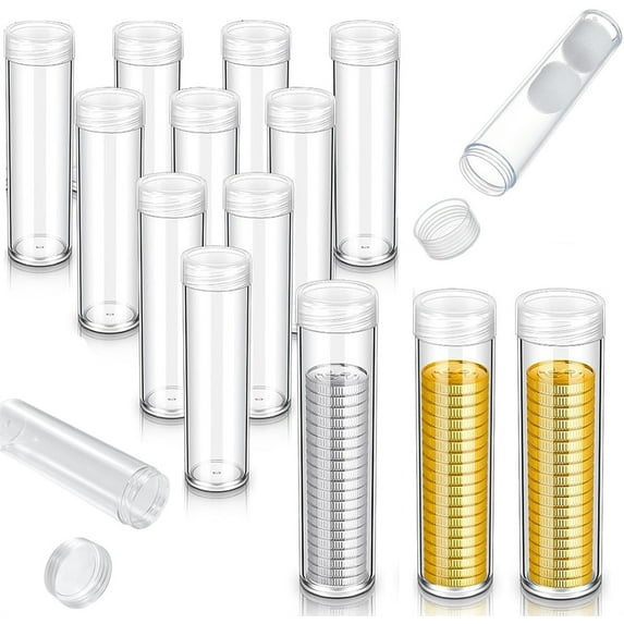 10 Pcs Plastic Coin Tubes,Bexikou Small Dollar Coin Holders, Round ...