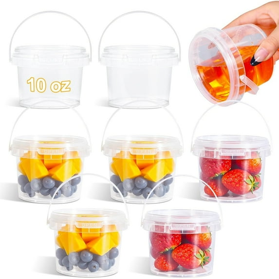 10 Pcs Plastic Ice Cream Containers Clear Buckets with Lids and Handles ...